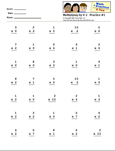 Math Practice 4 You Printable Work Sheets Math Facts Multiplying By 0 
