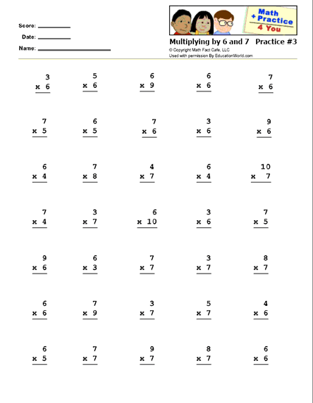 Math Practice 4 You Multiplying By 6 7 Practice Sheet 3 Education 