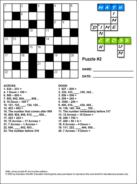 Math Cross Puzzle Puzzle 2 Education World