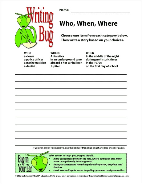 Writing Bug: Who, When, Where | Education World