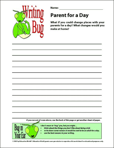 Writing Bug: Parent for a Day | Education World
