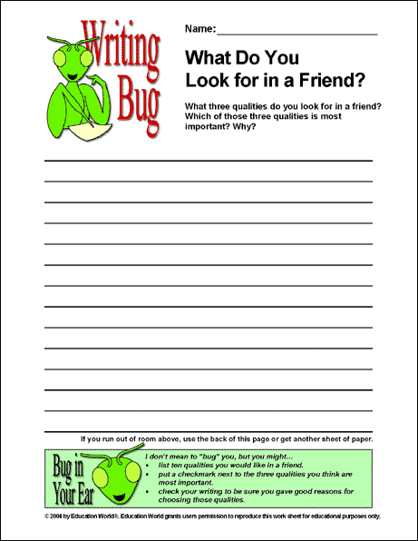 Writing Bug: What Do You Look for in a Friend? | Education World