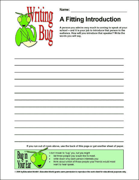 Writing Bug: A Fitting Introduction | Education World