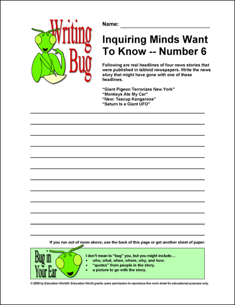 Writing Bug: Inquiring Minds Want to Know -- Number 6 | Education World