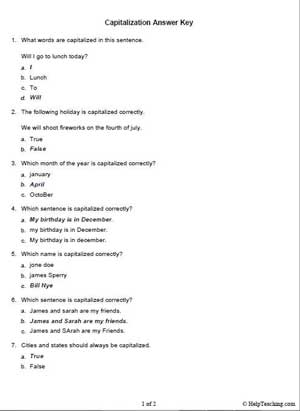 Capitalization Answer Key | Education World