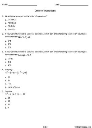 Order of Operations | Education World