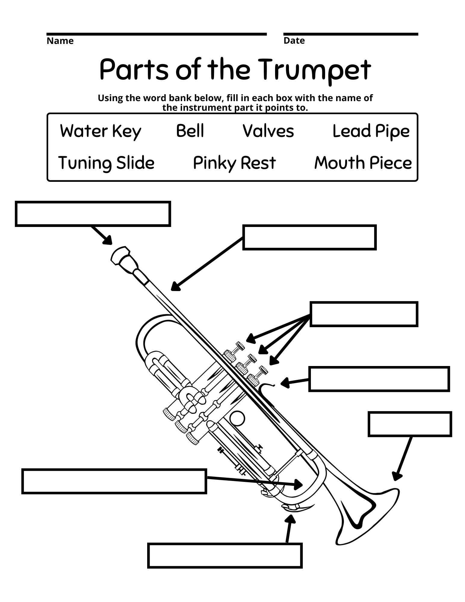 Parts of a Trumpet Worksheet | Education World