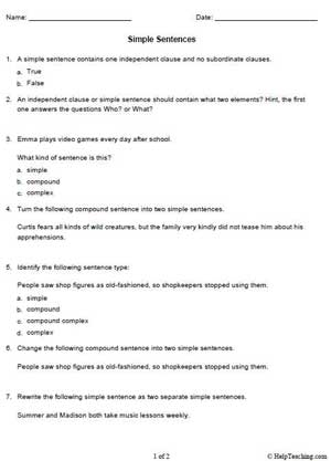 Simple Sentences | Education World