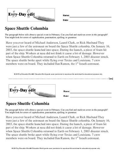 Space Shuttle Worksheet Label