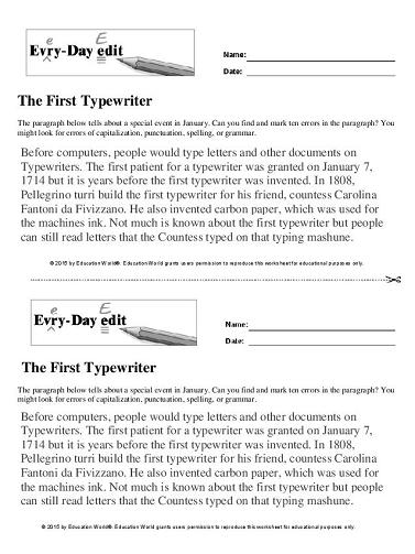 Every-Day Edit: The First Typewriter Download | Education World