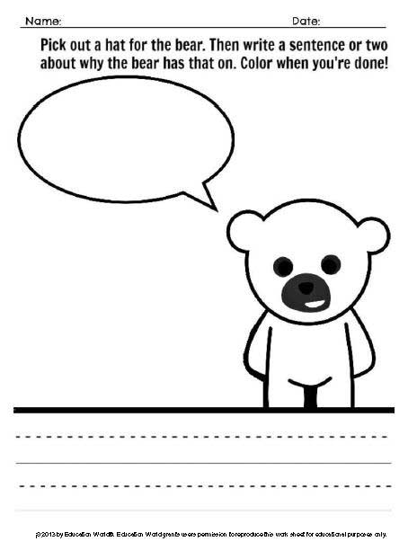 Bear and Hats Writing Template | Education World