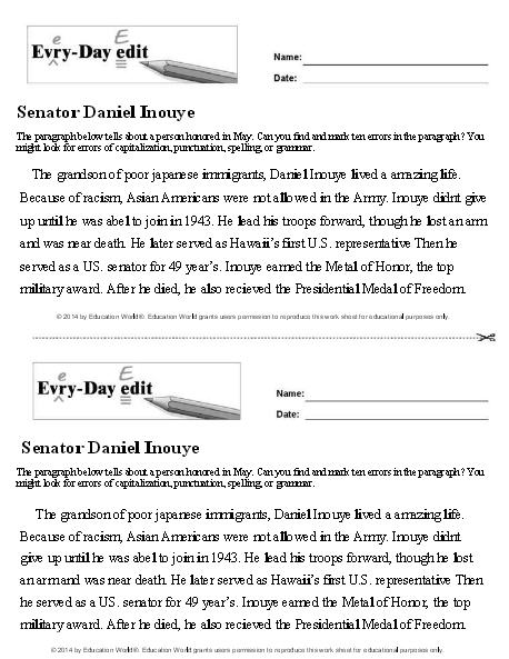 Every-Day Edit: Senator Daniel Inouye Printable | Education World
