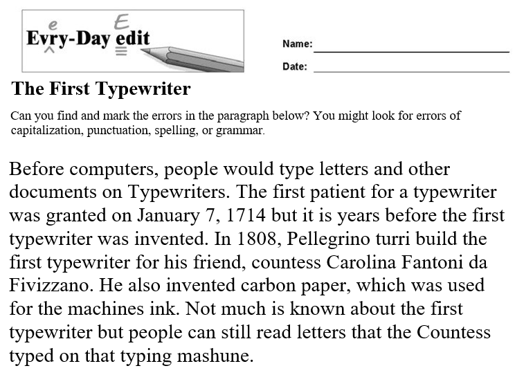 Every-Day Edit: The First Typewriter Editable Version for Student ...