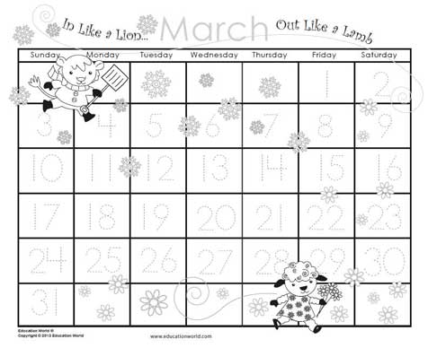 March 2013 Traceable Calendar | Education World