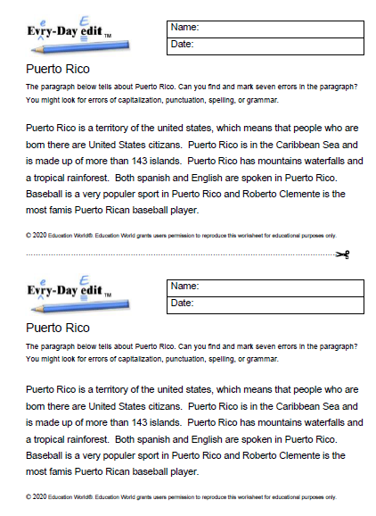 Every Day Edits Completed Worksheets Every Day Edit: Puerto Rico