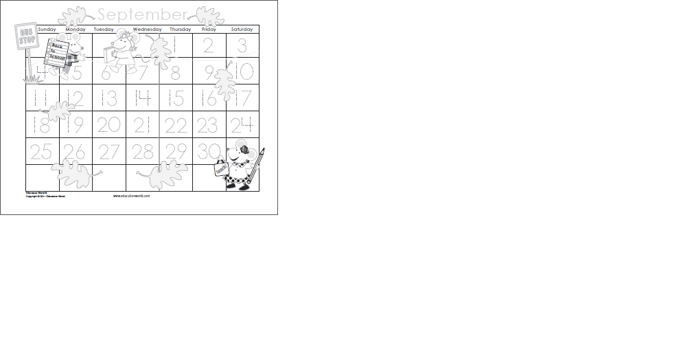 September 2011 Traceable Calendar Template | Education World