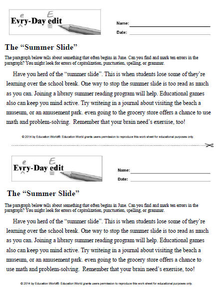 Every-Day Edit: The Summer Slide Printable | Education World