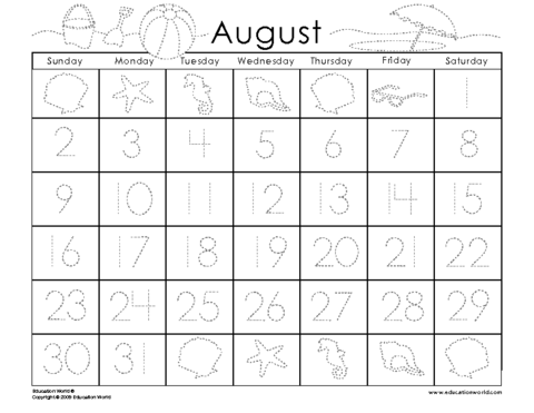 August 2009 Traceable Calendar Template | Education World
