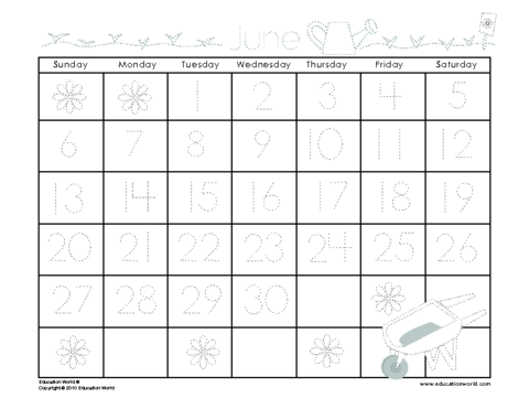 June 2010 Traceable Calendar Template | Education World