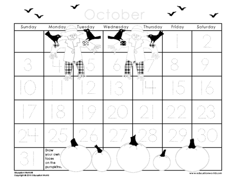 October 2010 Traceable Calendar Template | Education World