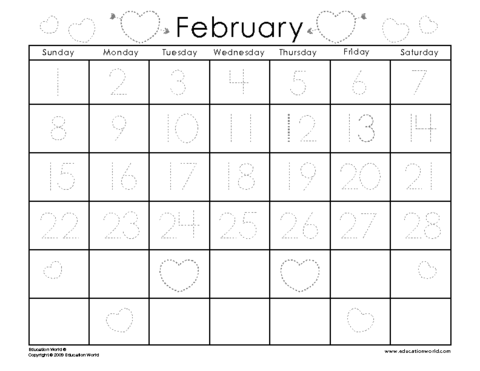 February 2009 Traceable Calendar Template | Education World